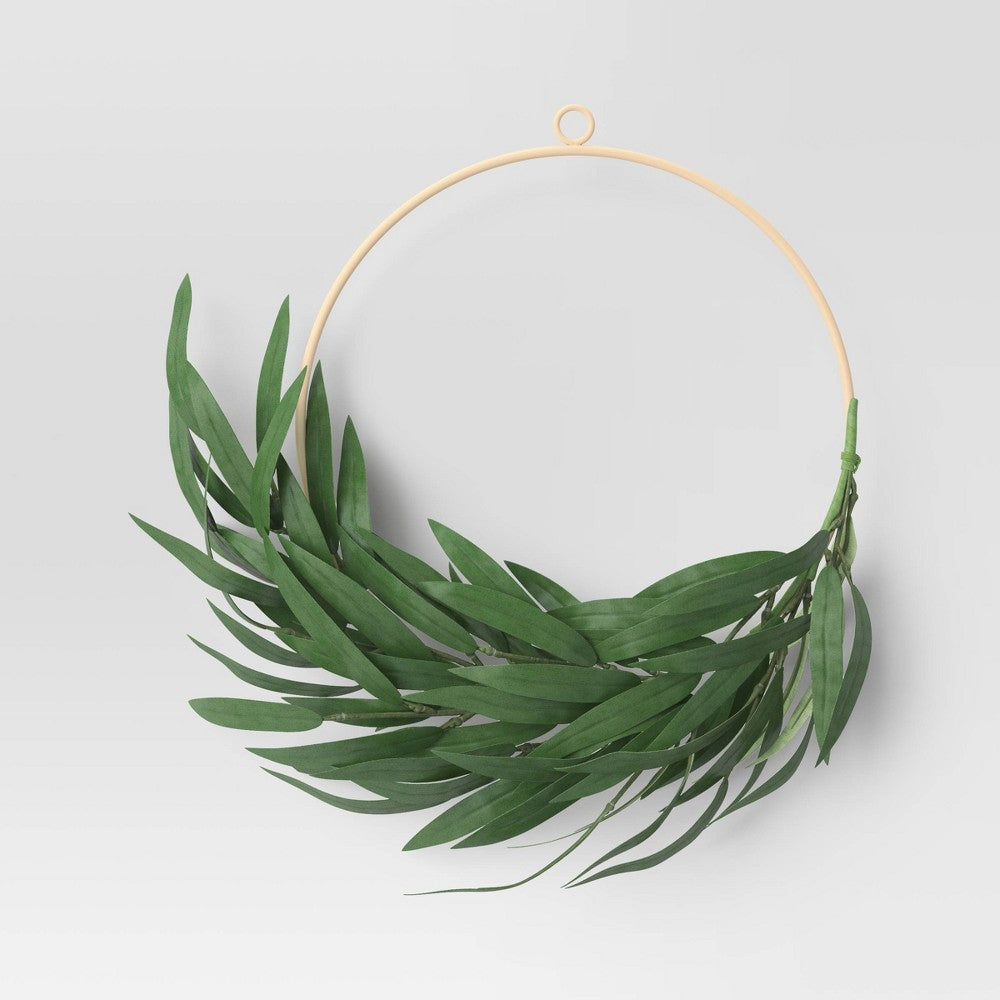 Faux Greenery Bamboo Wreath Ring Wall Sculpture Green - Threshold ...
